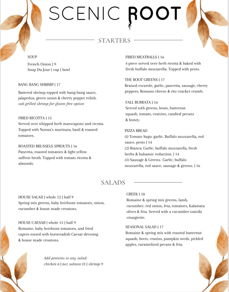 Menus – Scenic Root