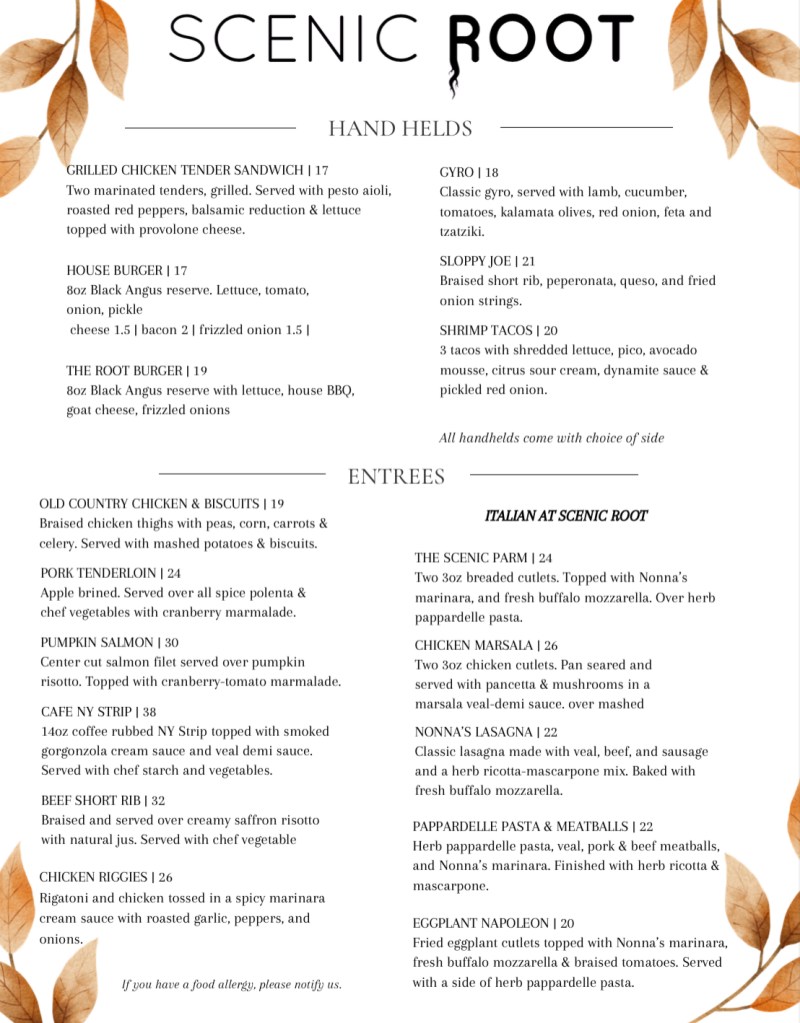 Menus – Scenic Root