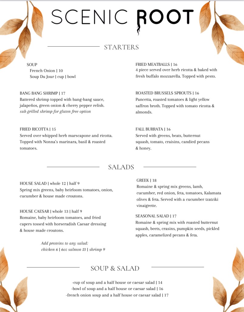 Menus – Scenic Root